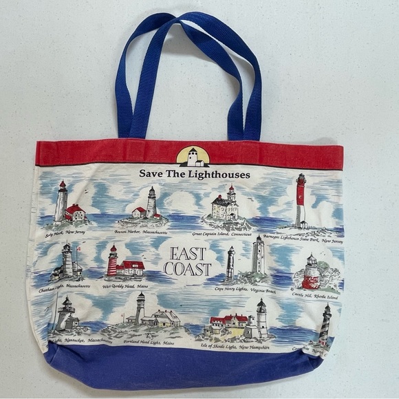 Bags | Vintage Save The Lighthouses Canvas Tote Bag East West Coasts | Poshmark